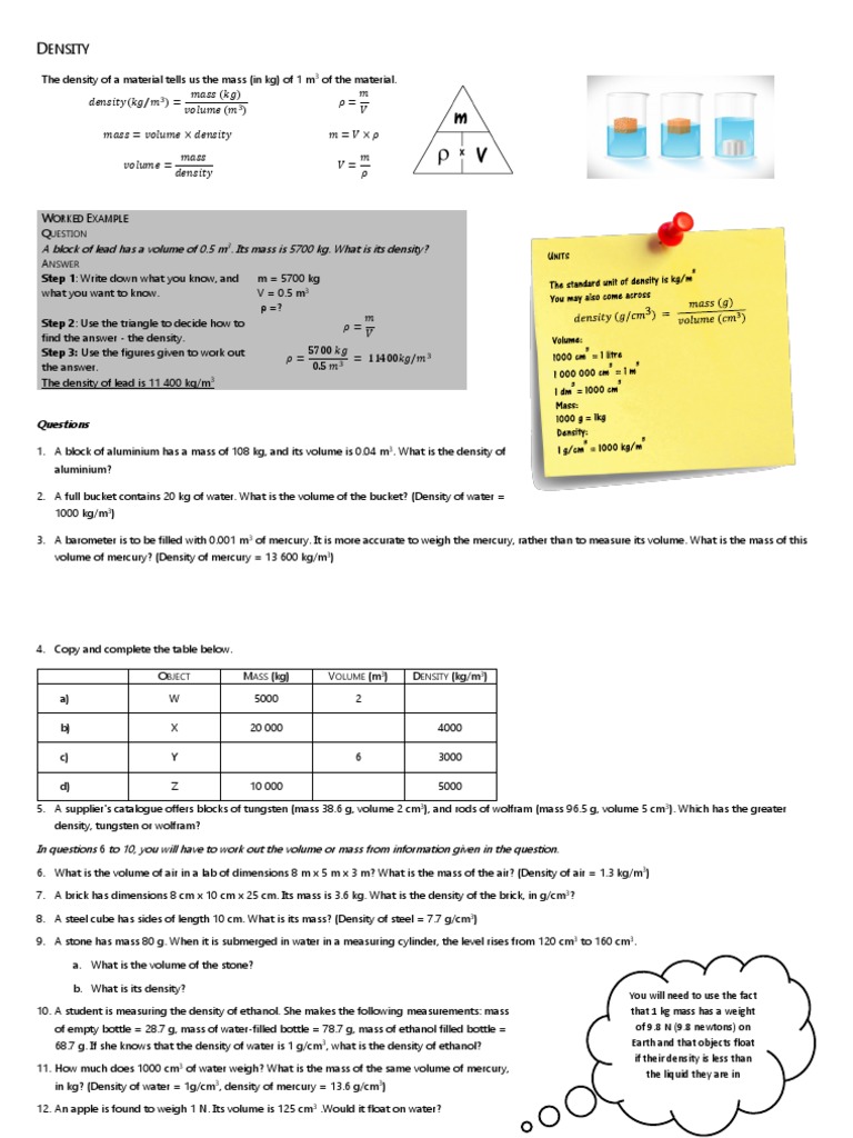 Extension - Density Calculations | PDF | Density | Mass