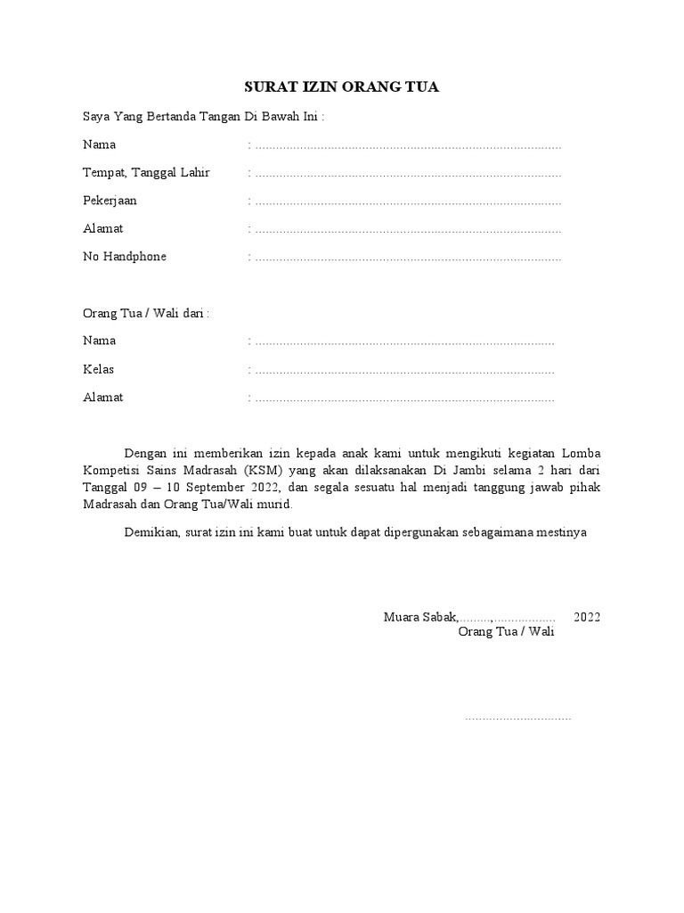 Contoh Surat Pernyataan Ortu | PDF