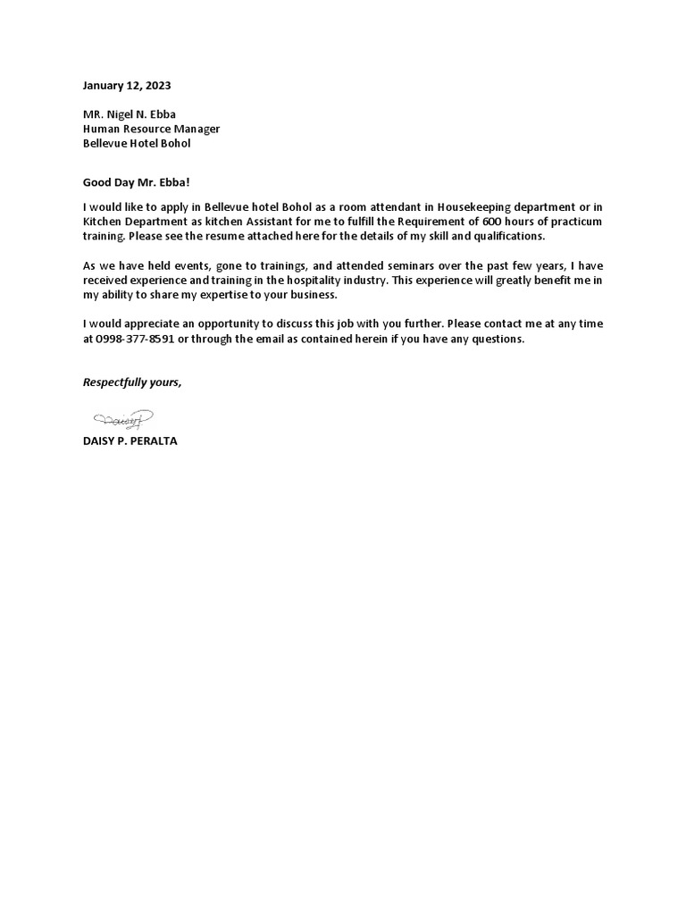 Hotel Job Application Letter | PDF