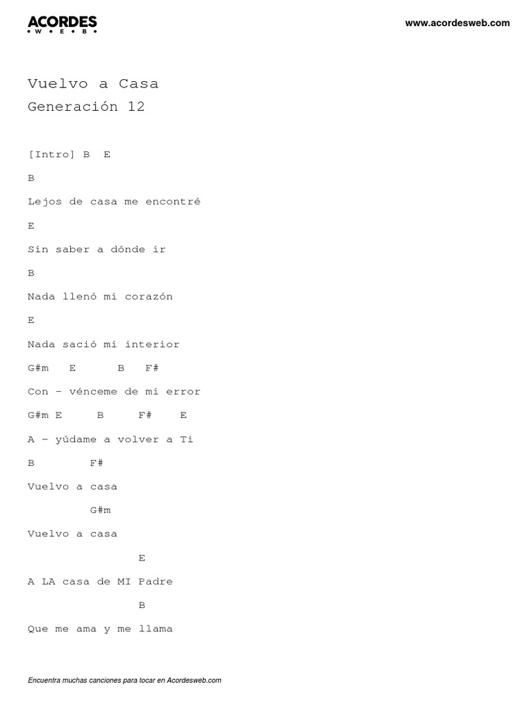 Acordes de "Vuelvo a Casa" G12 | PDF | Artes del Lenguaje y Comunicación
