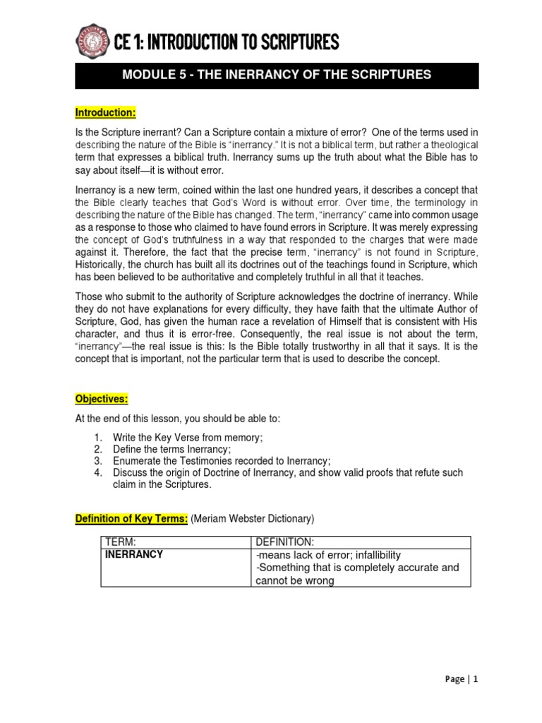 THE INERRANCY OF SCRIPTURE | PDF | Biblical Inerrancy | Bible