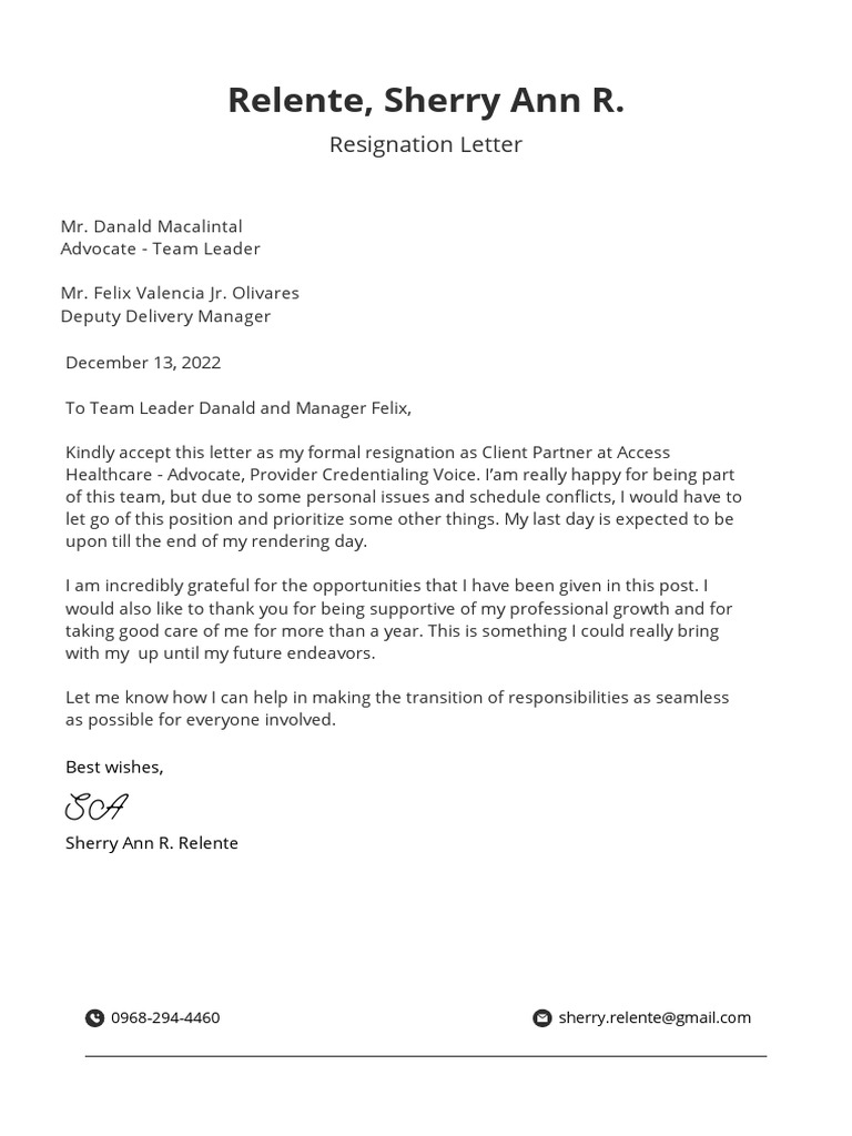 Relente Resignation Letter | PDF