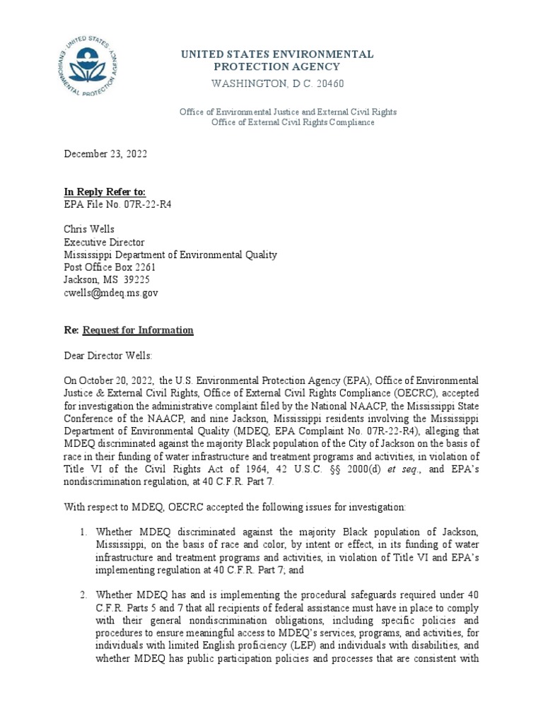 EPA Inquiry on MDEQ Racial Discrimination | PDF | United States ...