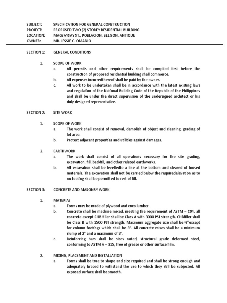 Specifications For General Construction | PDF | Sheet Metal | Concrete