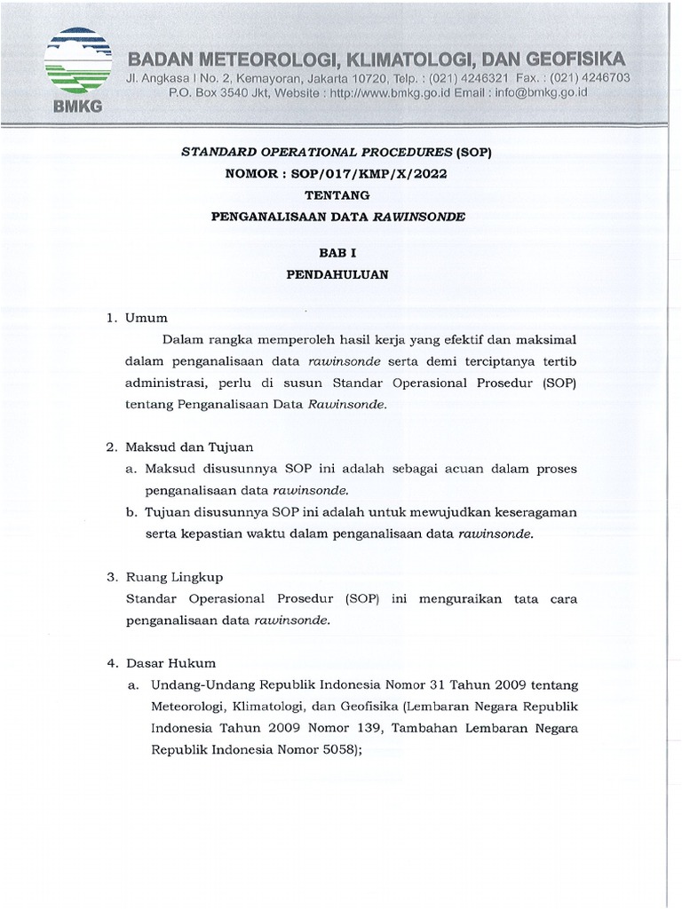 SOP 017 KMP X 2022 PENGANALISAAN DATA RAWINSONDE+Contoh | PDF