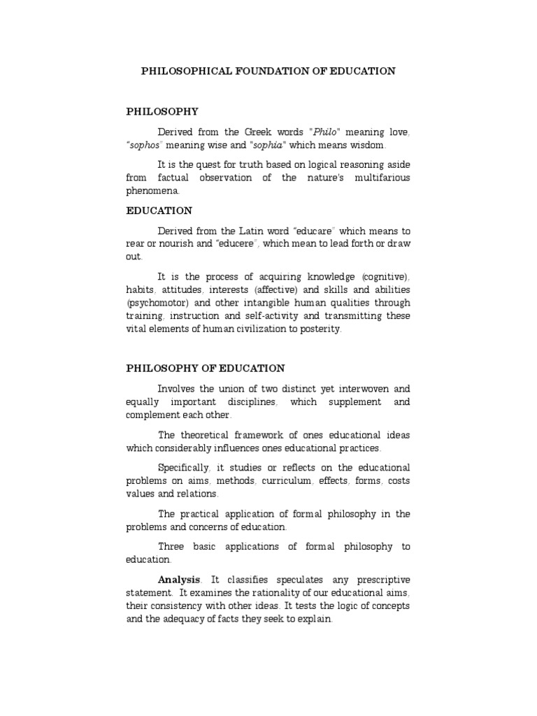 Philosophical Foundation of Education | PDF