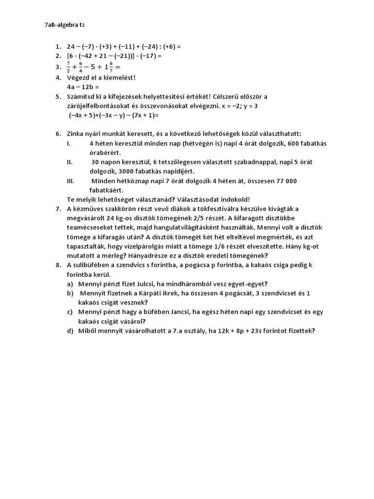 7ab Algebra | PDF