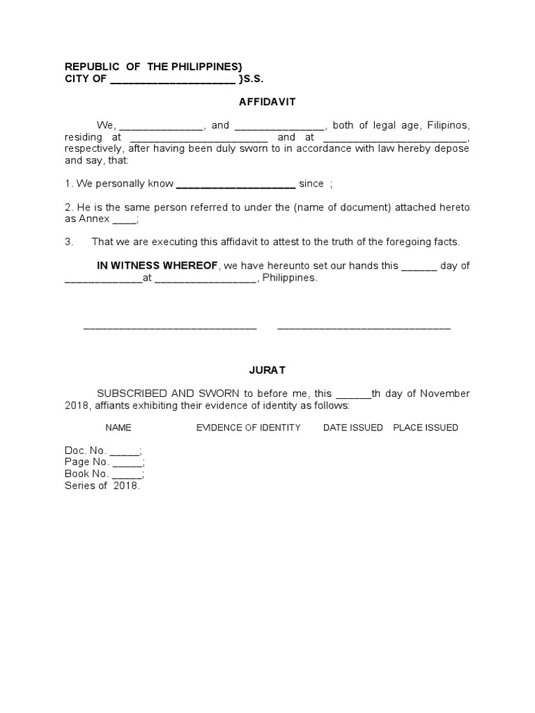 Joint Affidavit Template Philippines | PDF | Politics | Law