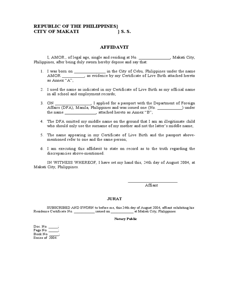 Affidavit of Discrepancy - Template | PDF