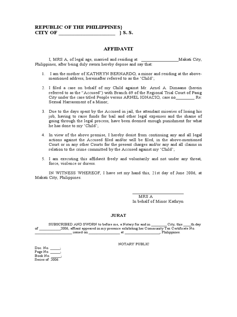Affidavit of Desistance Template | PDF