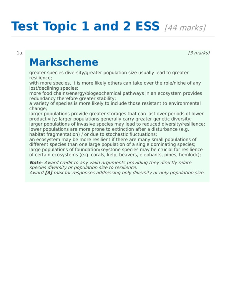 Test - Topic - 1 - and - 2 - ESS MS | PDF | Biodiversity | Agriculture