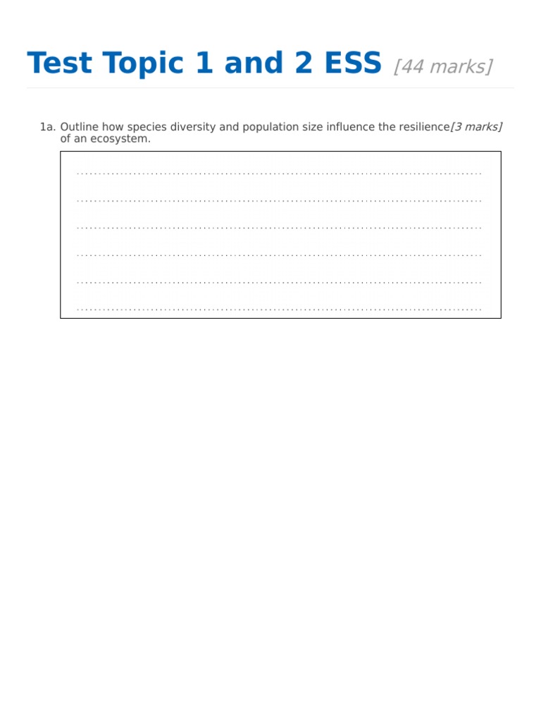 Test Topic 1 and 2 ESS | PDF | Agriculture | Biodiversity