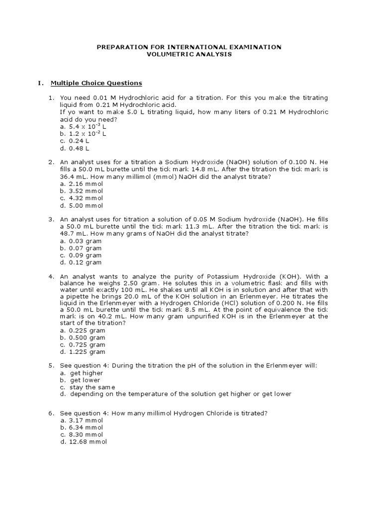International Exam - Volumetric Analysis | PDF | Titration | Chemistry