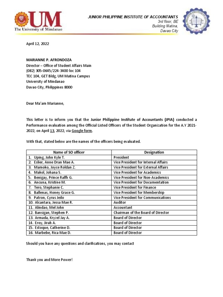 Performance Evaluation Letter 1 221111 143020 Pdf