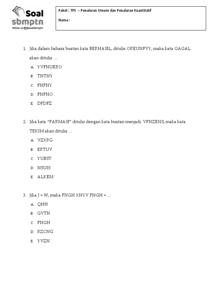 TPS - Penalaran Umum Dan Pembahasan | PDF