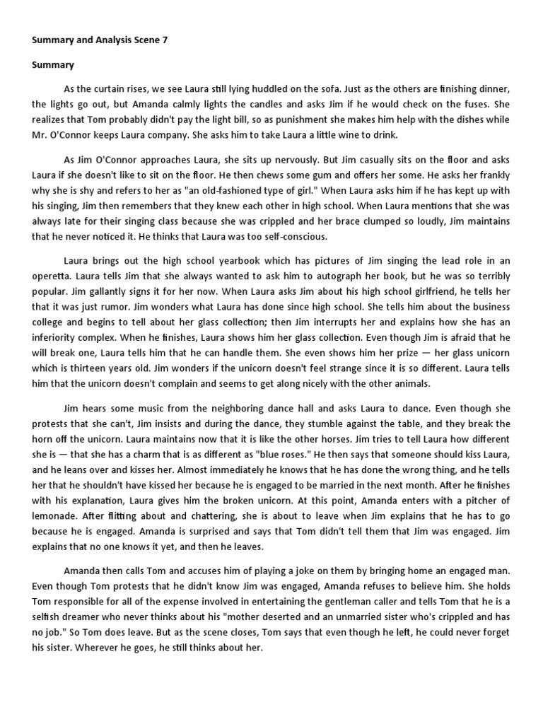 Scene 7 Summary: Laura and Jim's Encounter | PDF | Mystery, Thriller ...