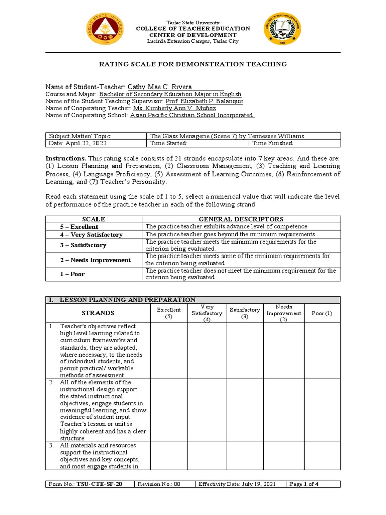 RIVERA, Cathy Mae C. (TSU-CTE-SF-20) | PDF | Teachers | Teaching Method