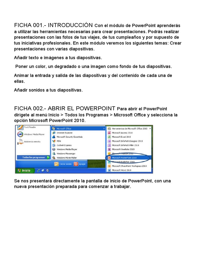 Cómo abrir PowerPoint 2010 | PDF | Microsoft PowerPoint | Archivo de ...