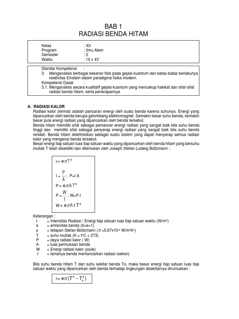 Bab 1 Radiasi Benda Hitam | PDF