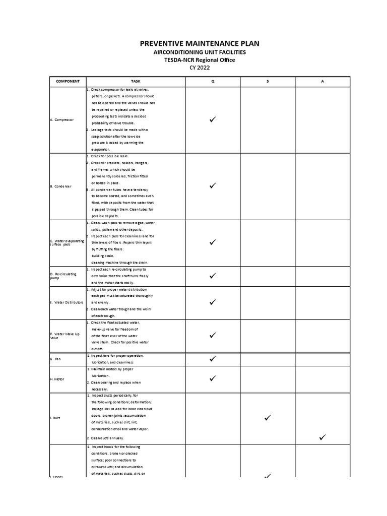 Maintenance Plan - ACU | PDF | Valve | Water
