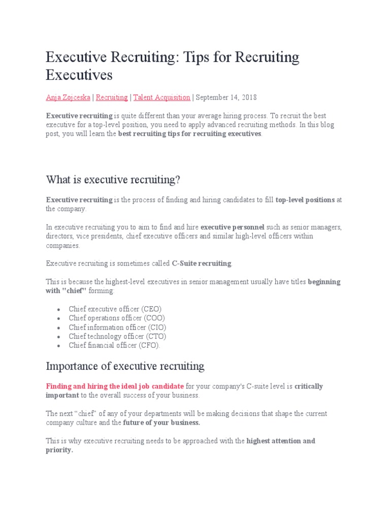 Executive Recruiting Tips | PDF | Recruitment | Chief Operating Officer