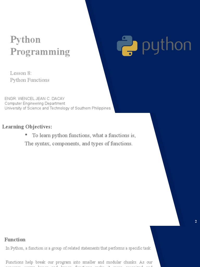Python Programming Lesson 13 Python Function Pdf Parameter Computer Programming 