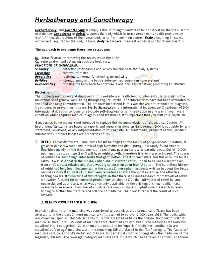 Herbotherapy and Ganotherapy Is Simply A Line of Thought Consists of ...