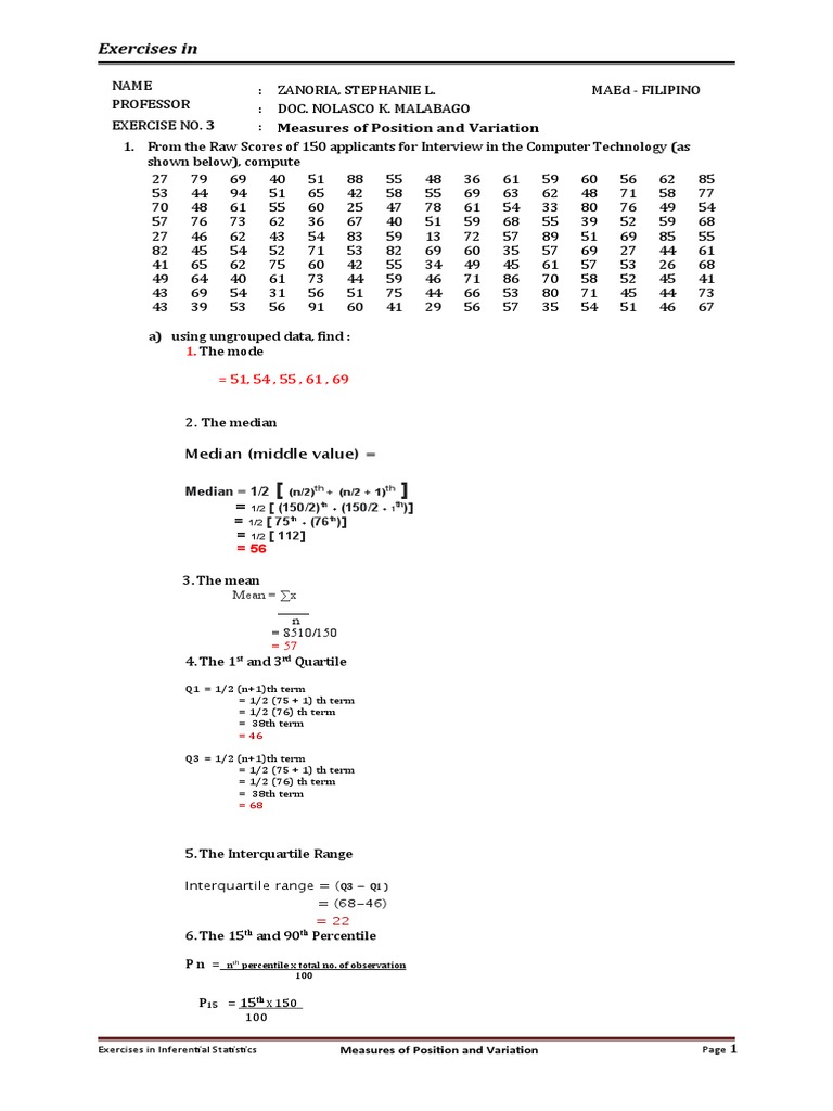 Exercise-No.-3 (ZANORIA, STEPHANIE) | Download Free PDF | Statistics | Statistical Analysis
