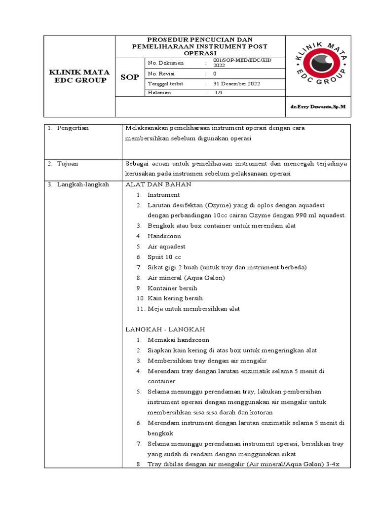 Prosedur Pemeliharaan Instrumen Operasi | PDF