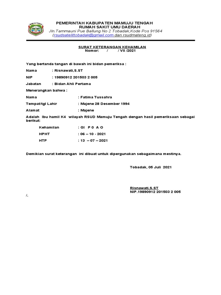 Format Surat Keterangan Kehamilan Cuti | PDF