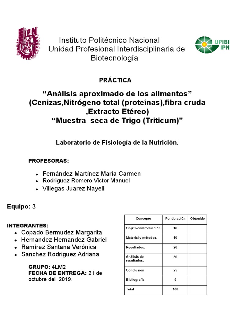 REPORTE FINAL Análisis Aproximado de Los Alimentos | PDF | Fibra ...