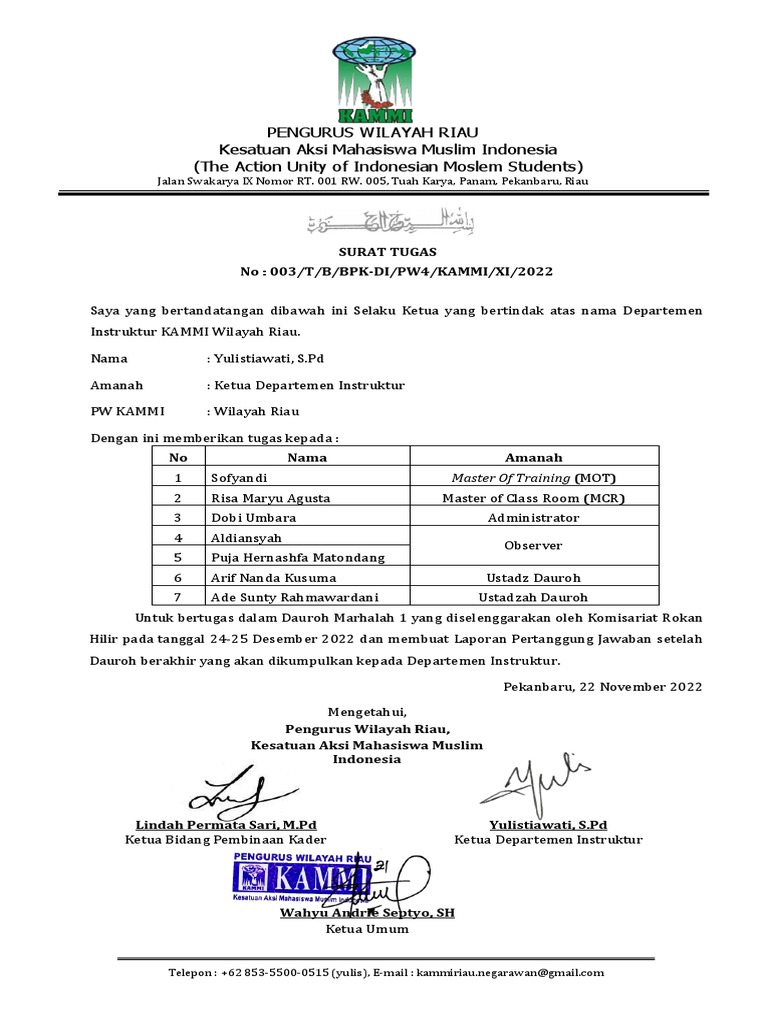 003 Surat Tugas Instruktur Rokan Hilir-1 | PDF