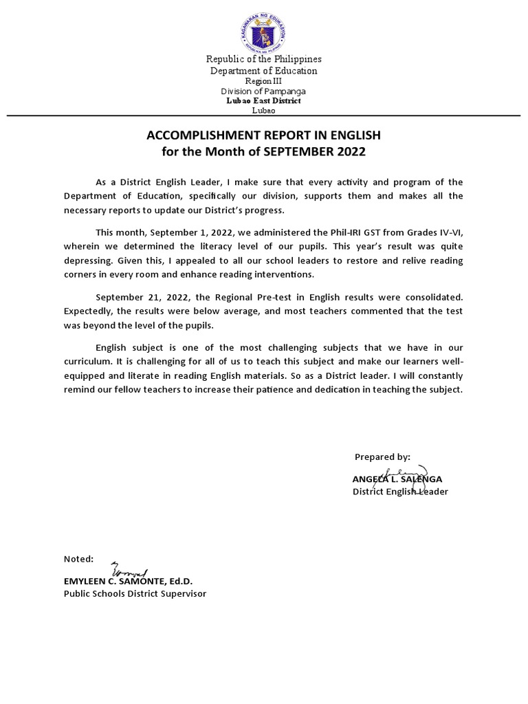 English Accomplishment Report | PDF