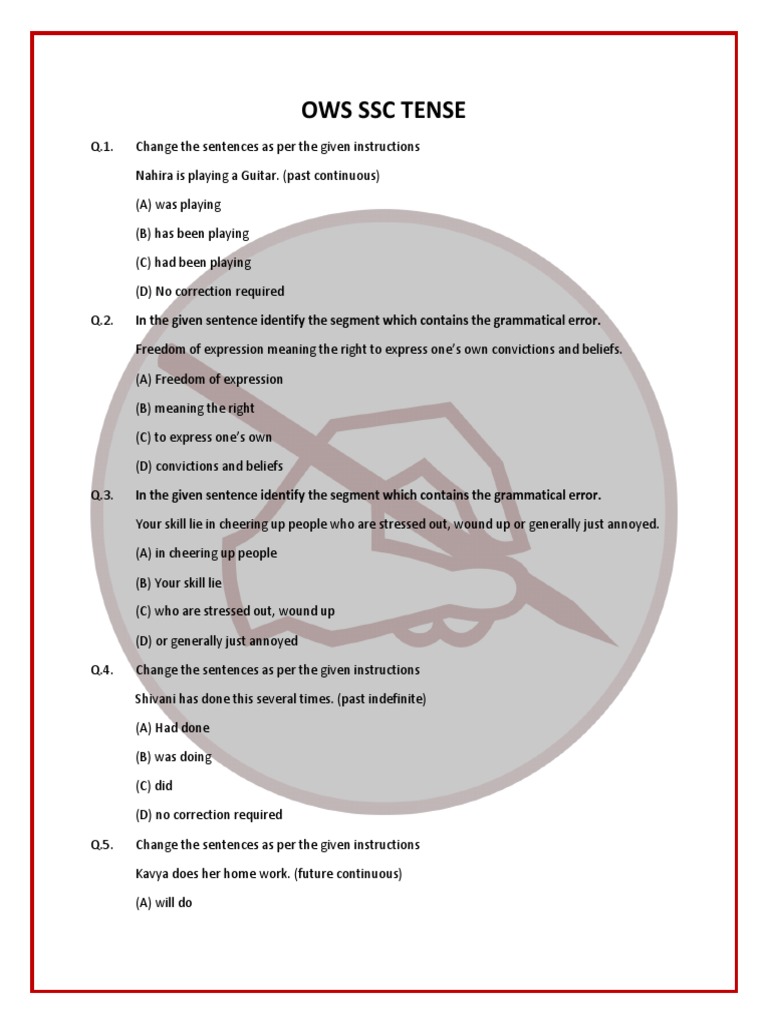 Ows SSC Tense: in The Given Sentence Identify The Segment Which Contains The Grammatical Error | PDF