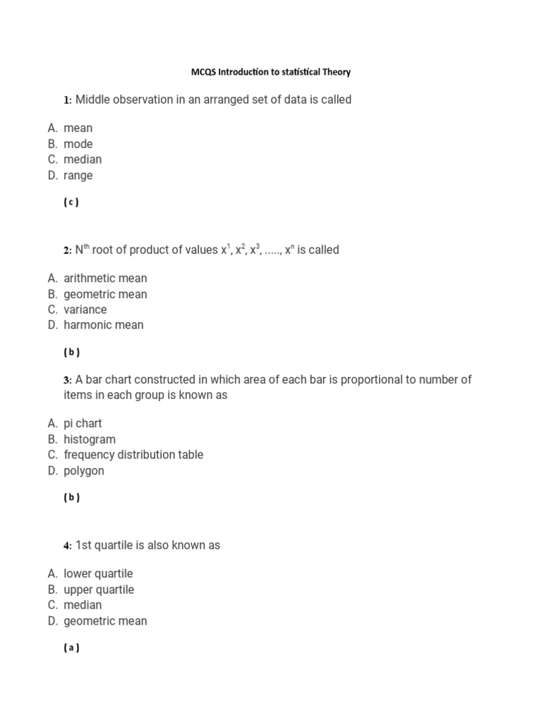 MCQS Introduction To Statistical Theory MSC 4TH | PDF | Skewness | Standard Deviation