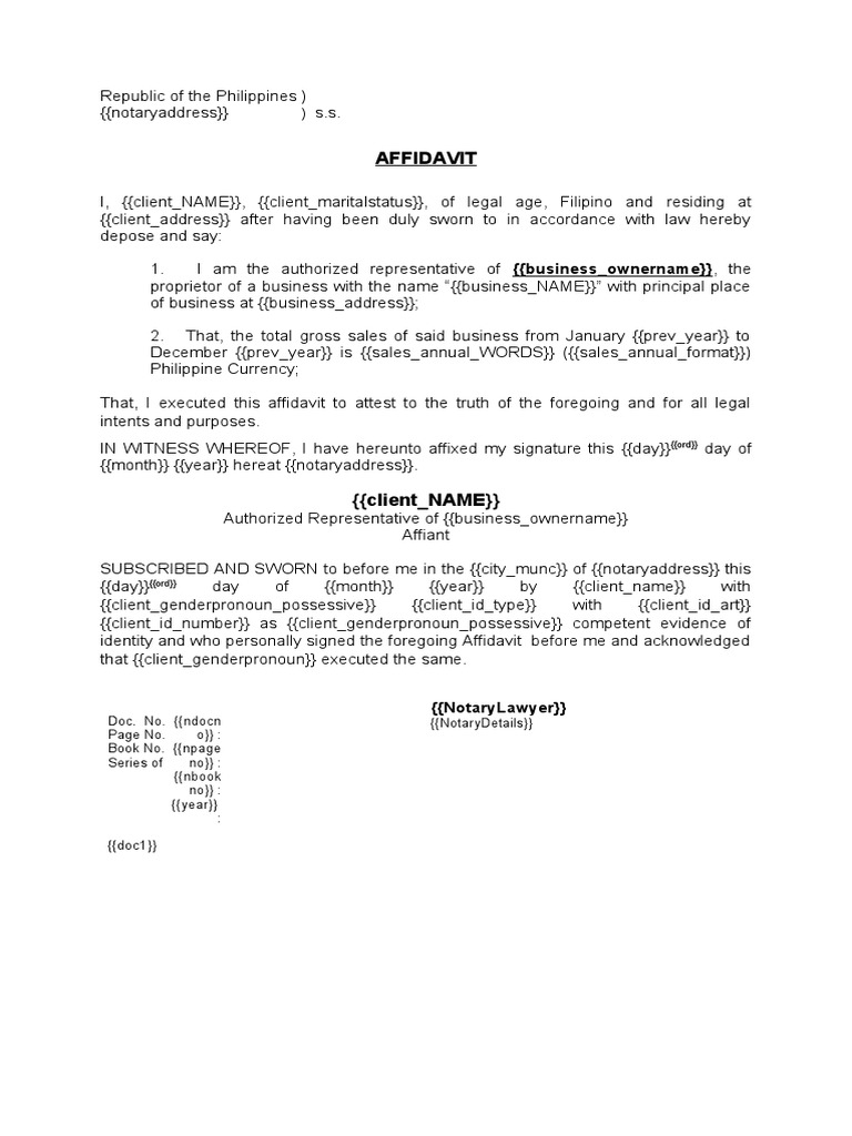 Affidavit of Gross Sales Template (Annual - Rep) | PDF