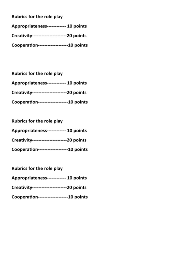 Rubrics For The Role Play | PDF