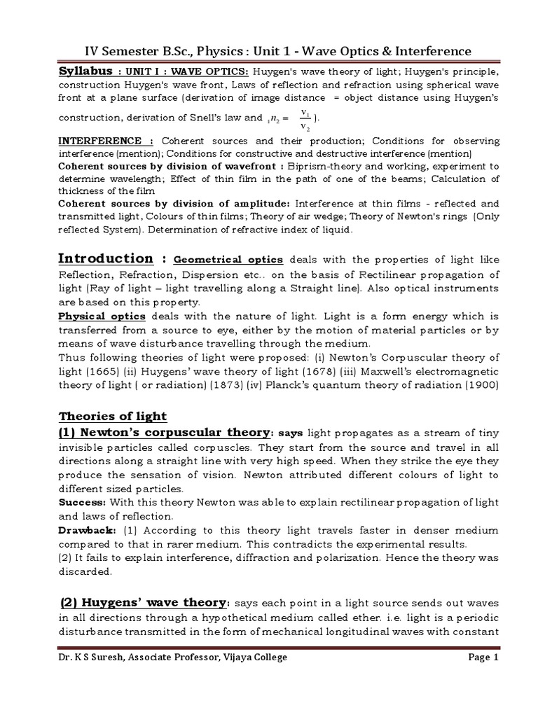 Wave Optics Interference of Light | PDF | Electromagnetic Radiation | Luminiferous Aether