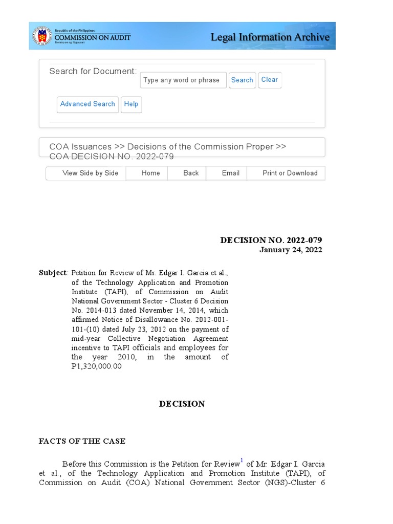 COA DECISION NO. 2022-079 Payment of CNA Benefits | PDF | Legal Liability | Fund Accounting