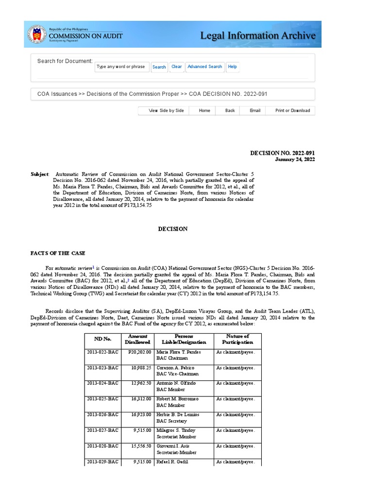 COA DECISION NO. 2022-091 Computation of Honoraria of BAC | PDF ... COA DECISION NO. 2022-091 Computation of Honoraria of BAC | PDF ...