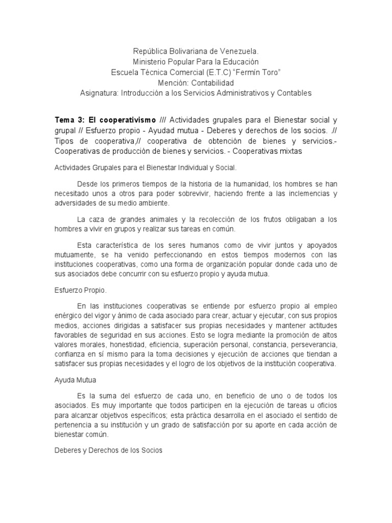 Tema 3 El Cooperativismo Actividades Grupales para El Bienestar Social ...