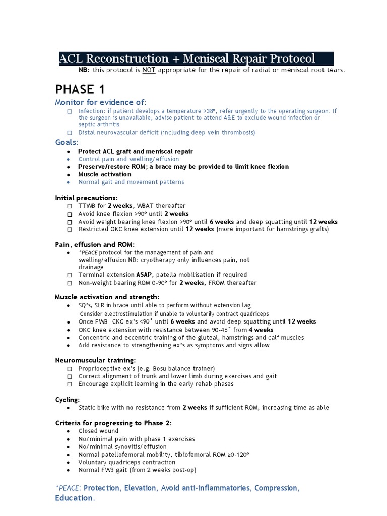 ACLR Meniscus Repair Protocol JOSC | PDF | Joints | Lower Limb Anatomy