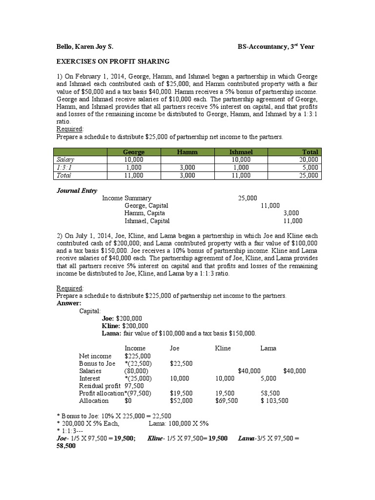 Profit Sharing and Allocation Exercises | PDF | Debits And Credits ...