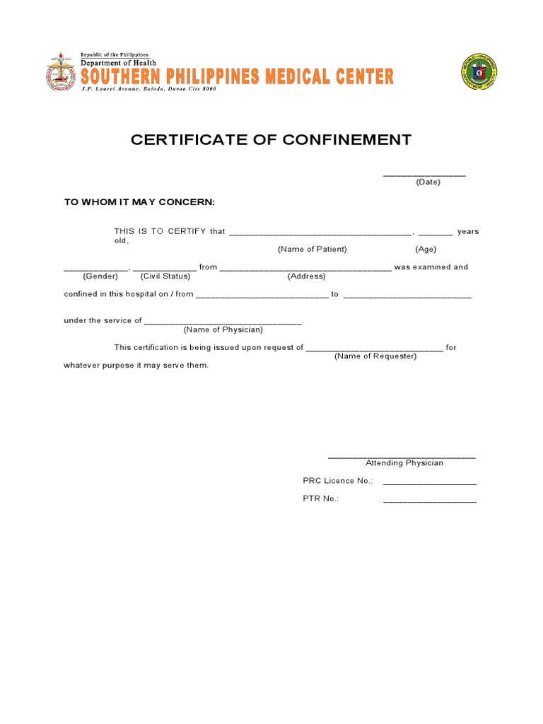 Certificate of Confinement | PDF