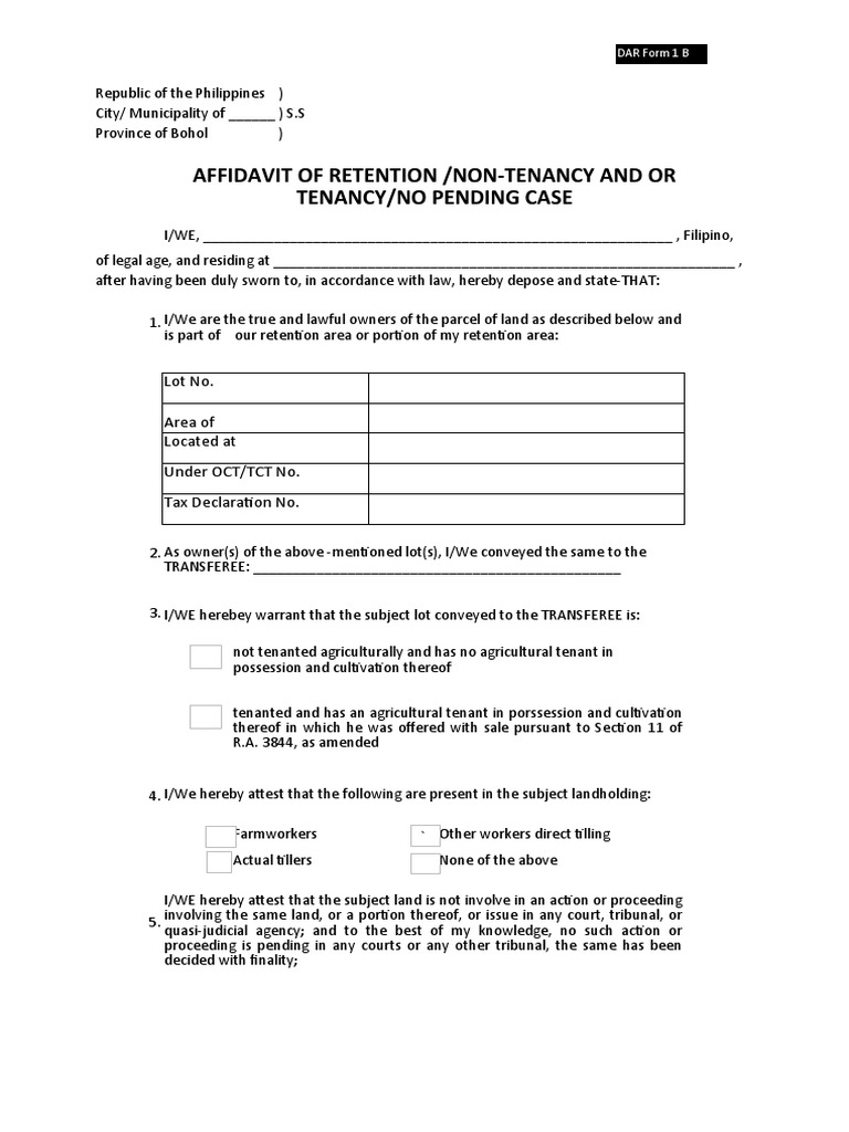 Affidavit of Retention Non-Tenancy | PDF | Affidavit | Government