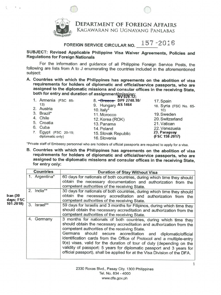 FSC 157 2016 Annotated FSC 157 2016 Revised Applicable Philippine Visa ...