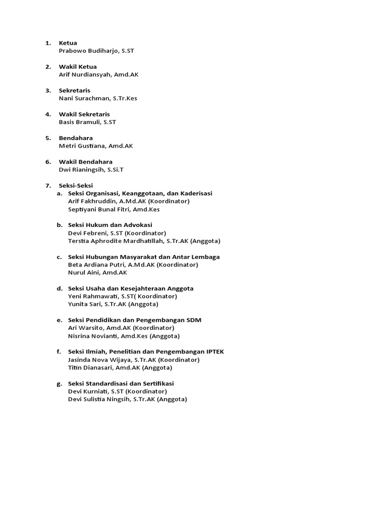 Kepengurusan DPC Patelki Lamtim (2023-2027) - Draft | PDF