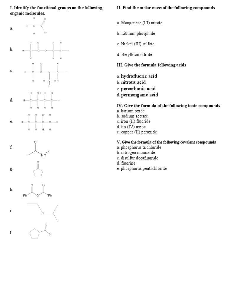1-2b Functional Group Id Worksheet | PDF