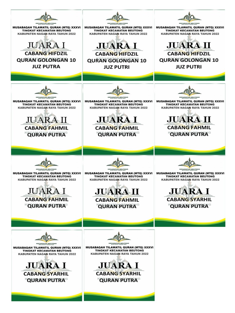 Label Piala Juara MTQ dan Tahfidz | PDF