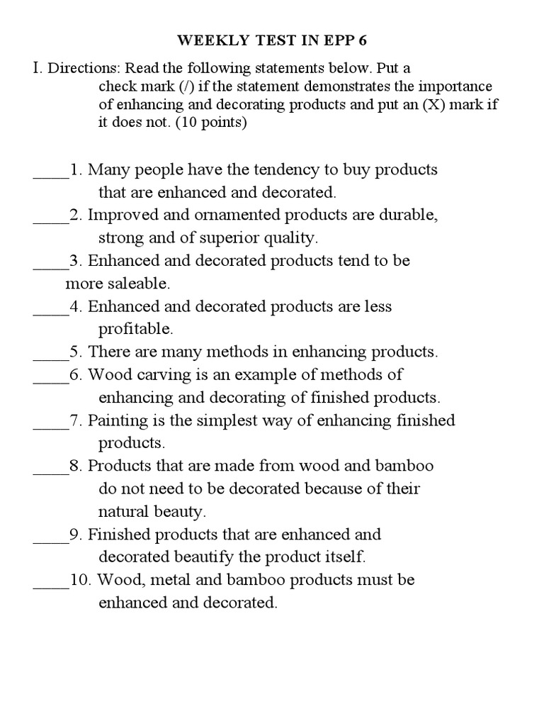Weekly Test in Epp 6 | PDF